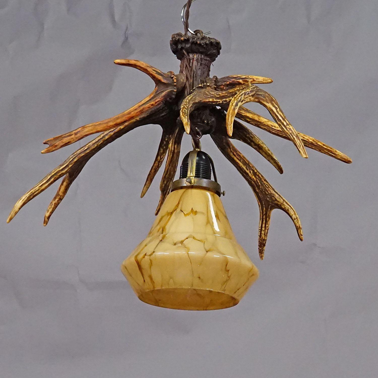 Antique Black Forest Ceiling Lamp with Deer Antlers 1920s For Sale at 1stDibs
