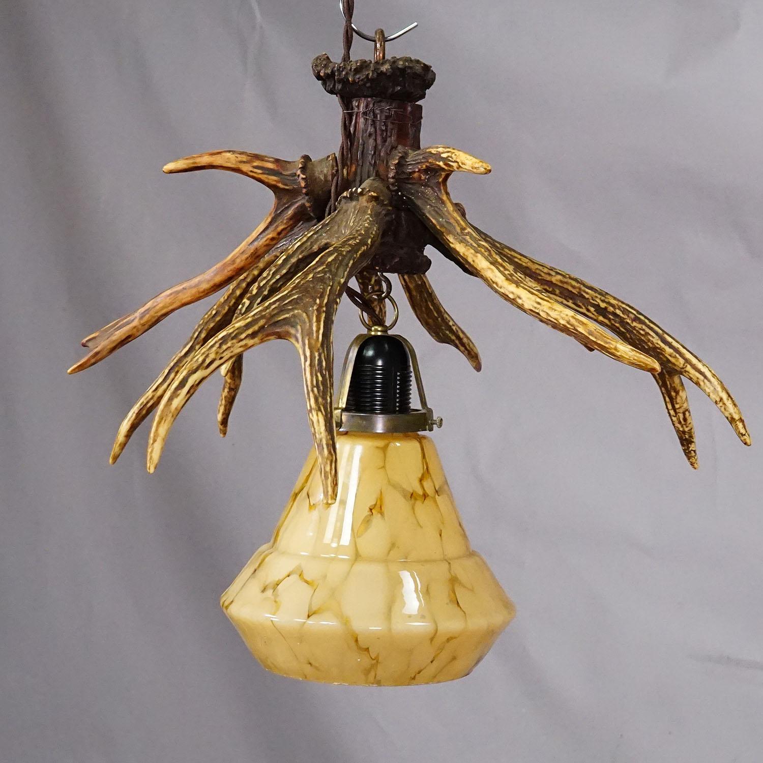 Antique Black Forest Ceiling Lamp with Deer Antlers 1920s For Sale at 1stDibs