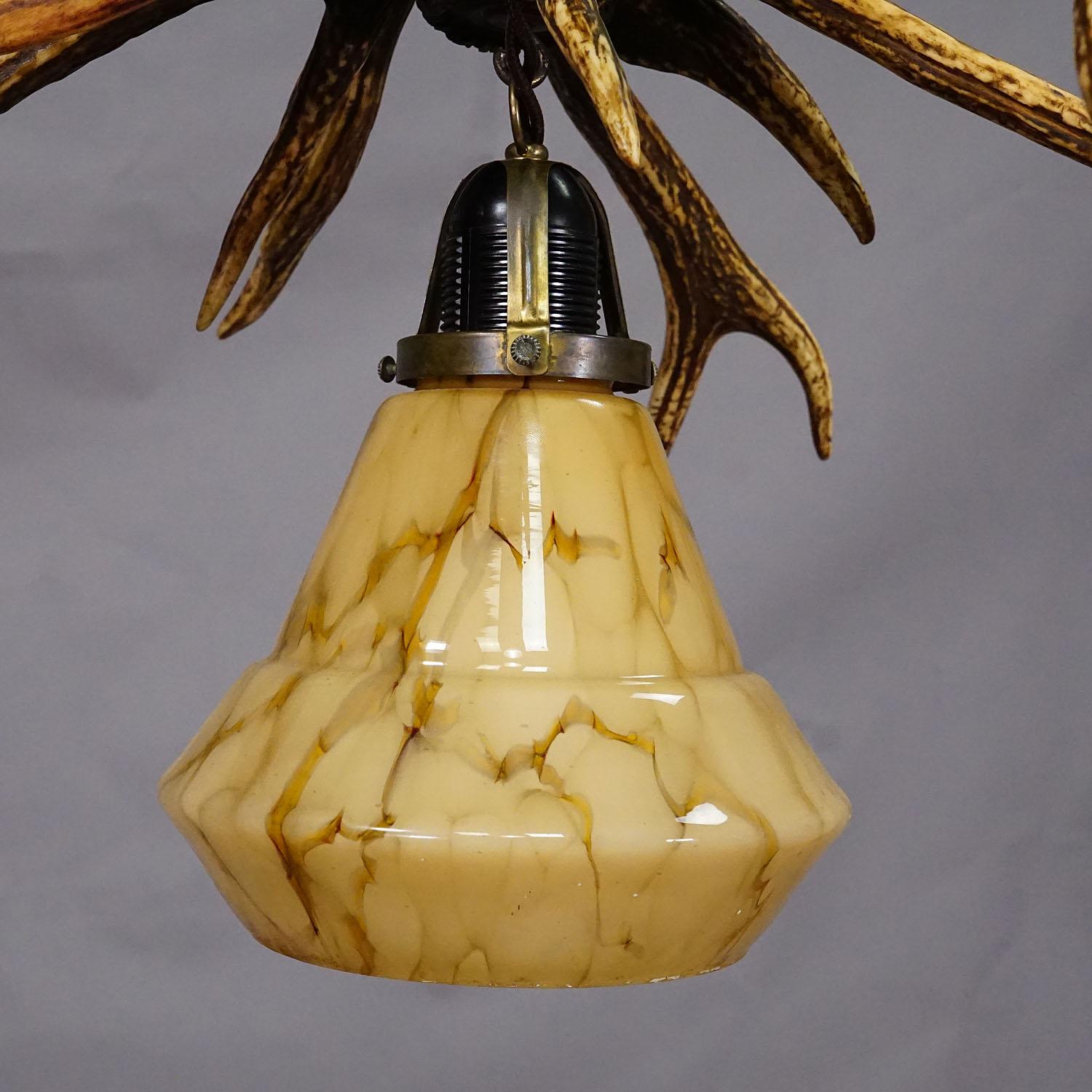 Antique Black Forest Ceiling Lamp with Deer Antlers 1920s For Sale at 1stDibs
