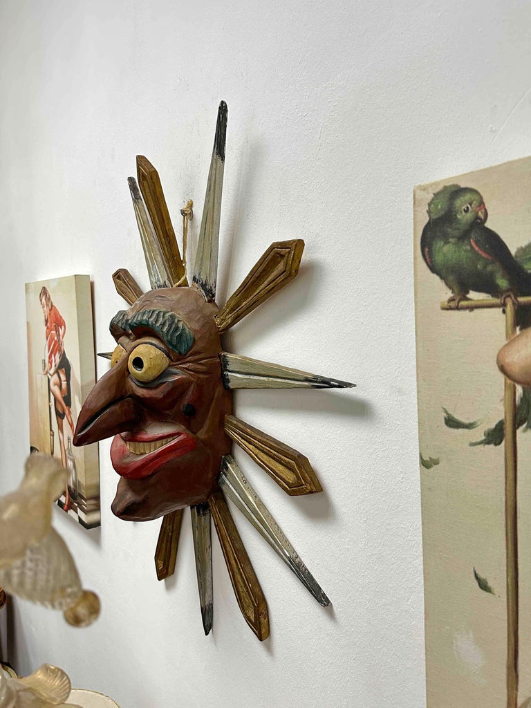 Antique Black Forest Folk Art Alpine Devil Dwarf Wooden Carved Mask ...