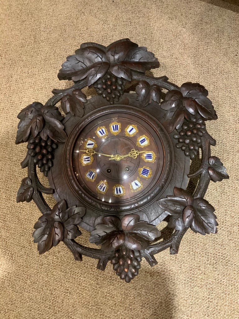 Antique Black Forest hand carved case wall clock For Sale at 1stDibs