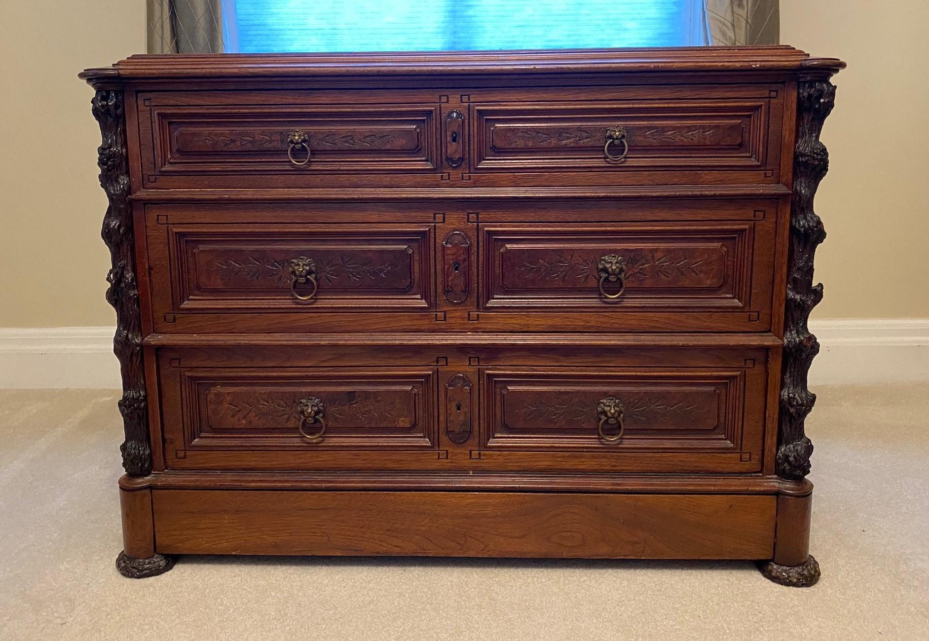 Antique Black Forest Mahogany and Rootwood Commode at 1stDibs