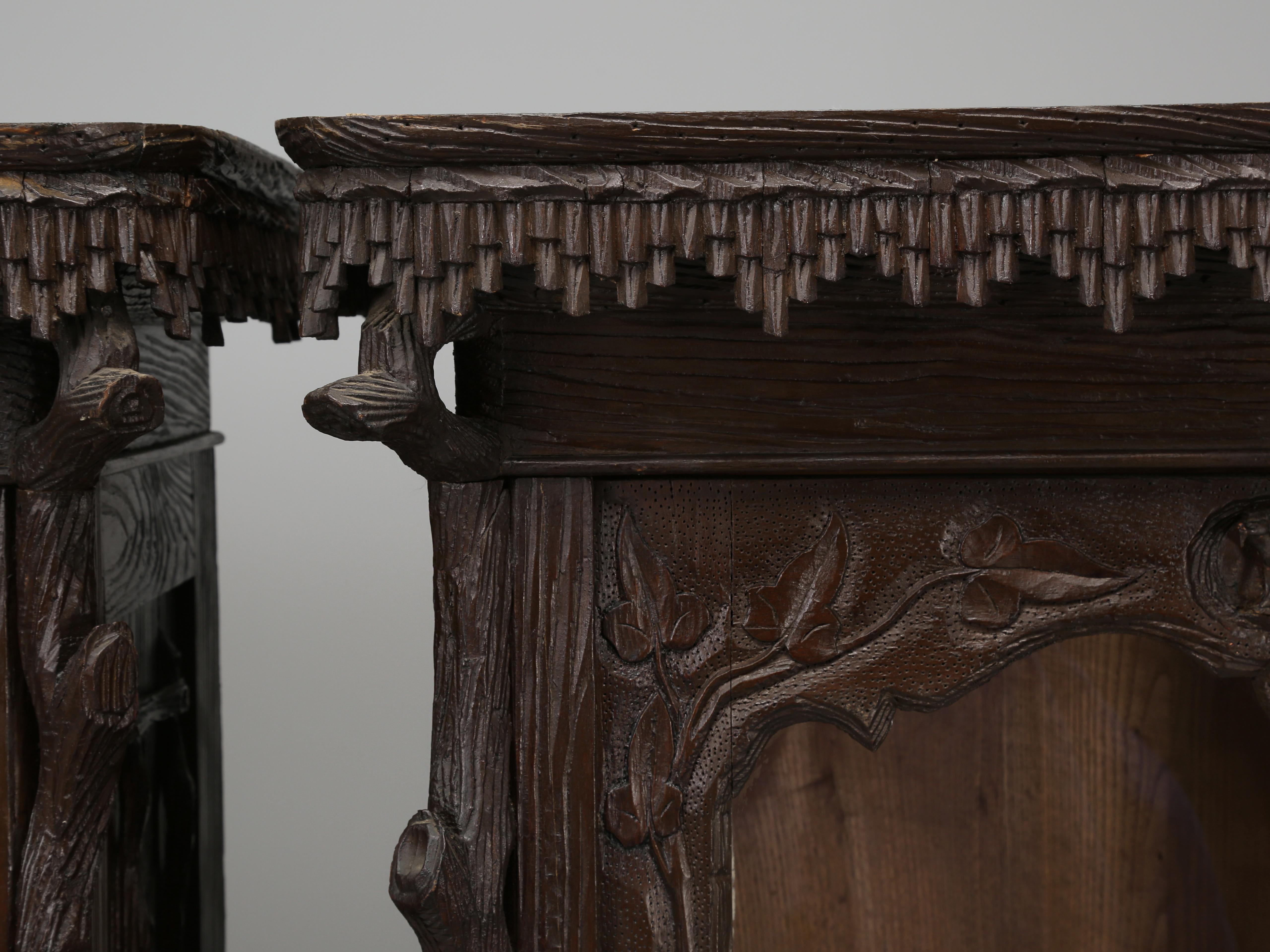 Antique Black Forest Matched Pair of Bookcases, Original Wavy Glass ...