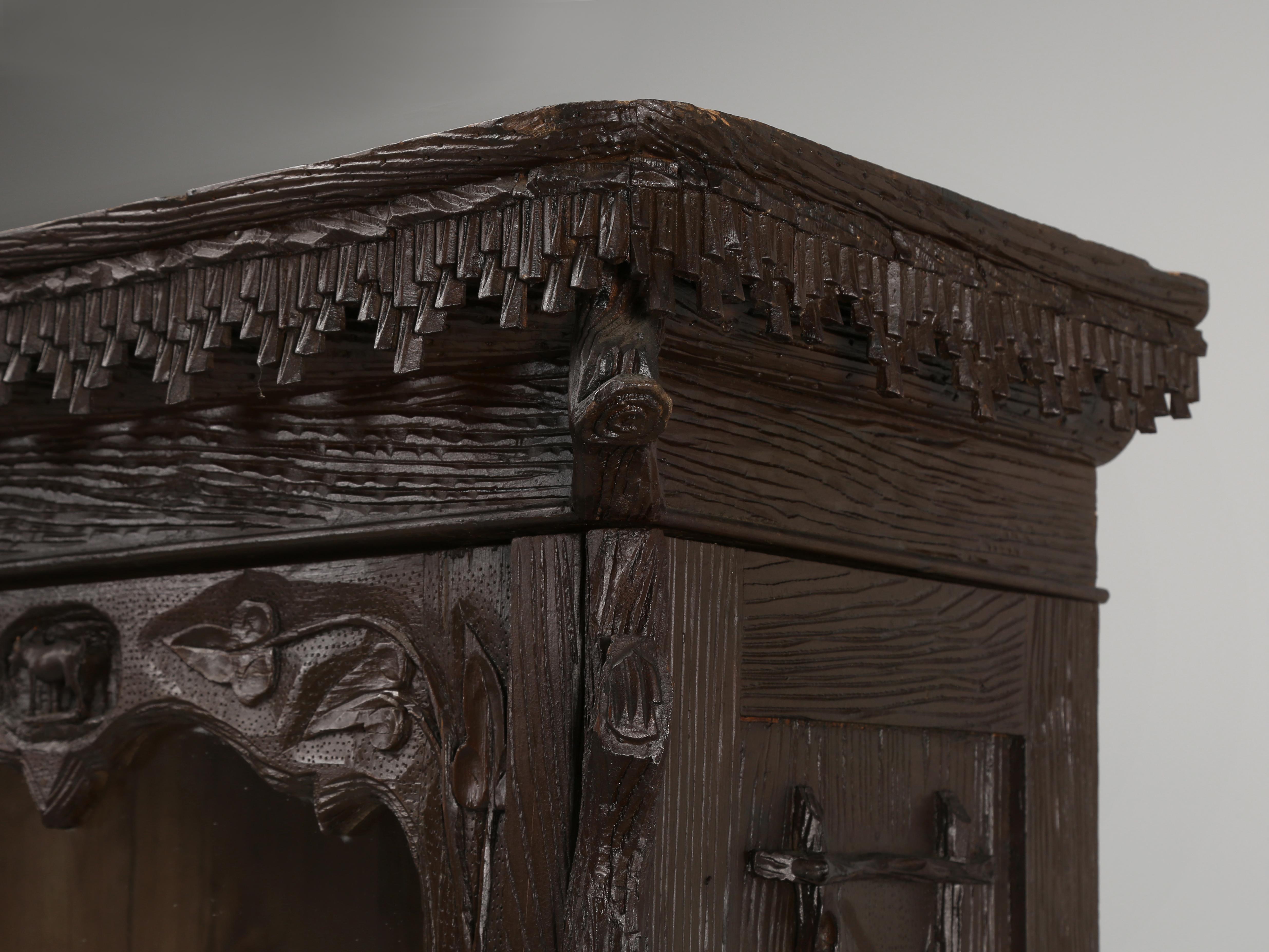 Antique Black Forest Matched Pair of Bookcases, Original Wavy Glass ...