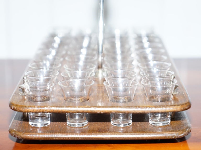Antique Black Forest Wood 40 Shot Glass Serving Tray, Silver Mounted ...