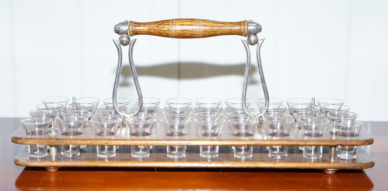 Antique Black Forest Wood 40 Shot Glass Serving Tray, Silver Mounted ...