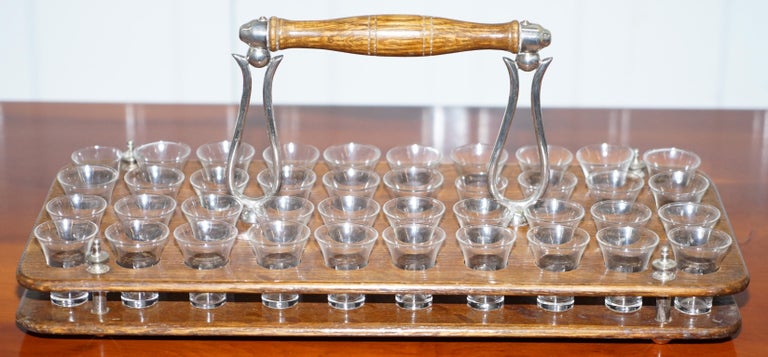 Antique Black Forest Wood 40 Shot Glass Serving Tray, Silver Mounted ...