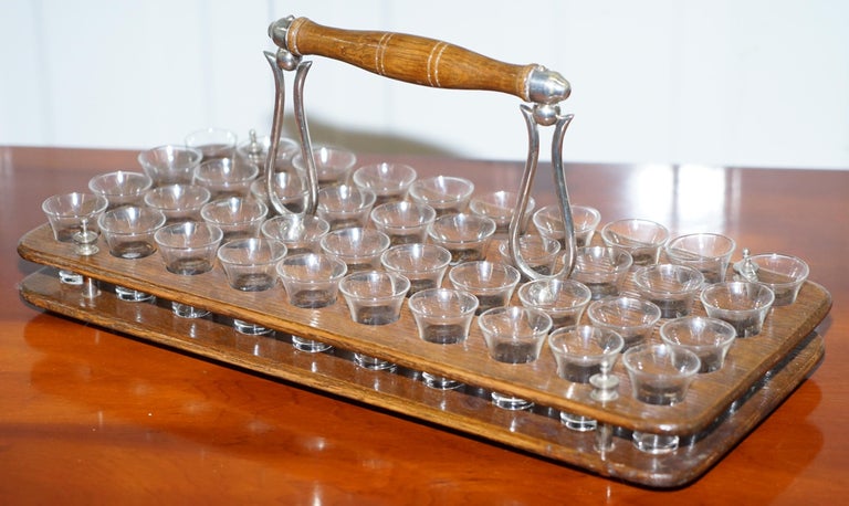 Antique Black Forest Wood 40 Shot Glass Serving Tray, Silver Mounted ...