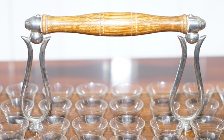 Antique Black Forest Wood 40 Shot Glass Serving Tray, Silver Mounted ...