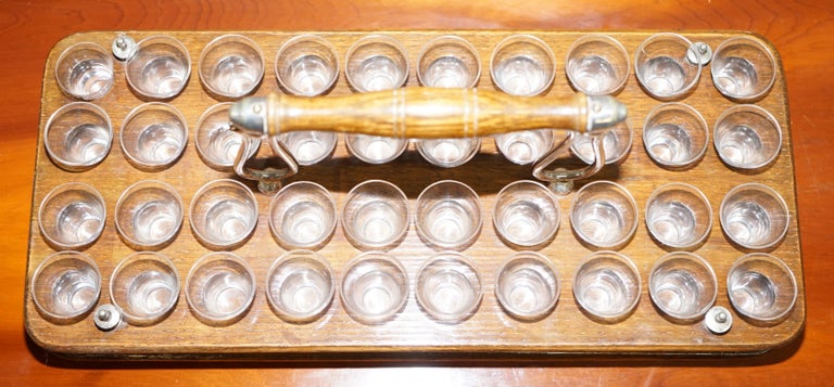 Antique Black Forest Wood 40 Shot Glass Serving Tray, Silver Mounted ...