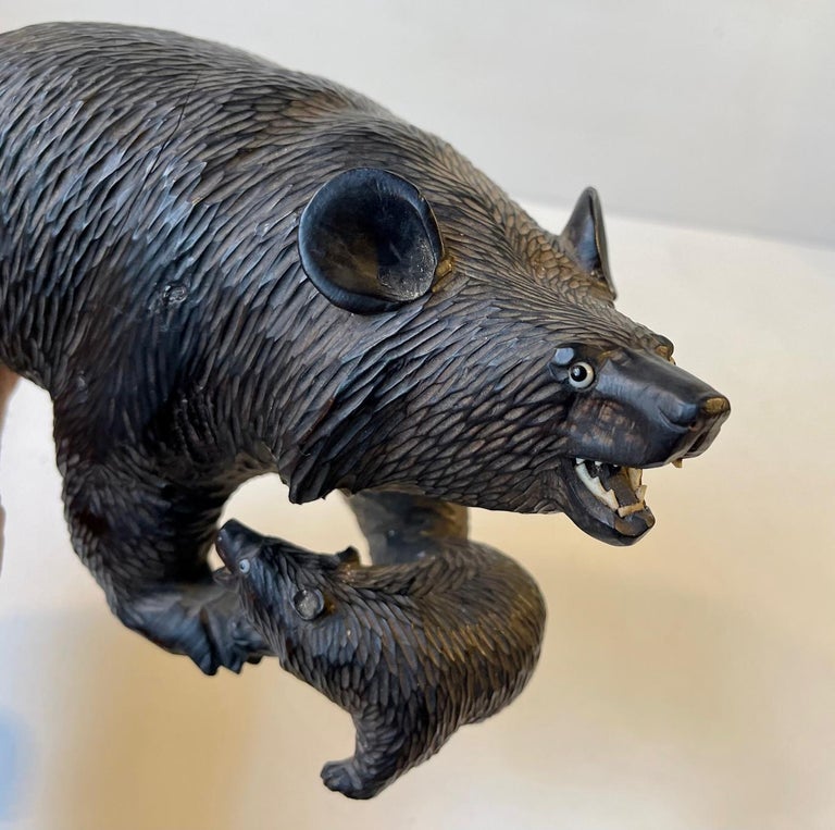 Antique Black Forrest Hand Carved Bear Mother and Cub, 1900s at 1stDibs