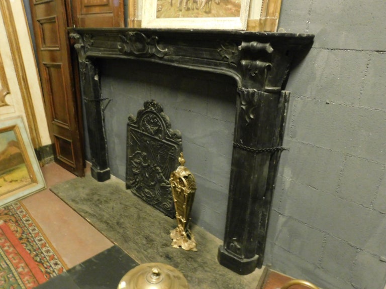 Antique Black Slate Fireplace Mantel, Italy 1800 Carved Cartouche at ...