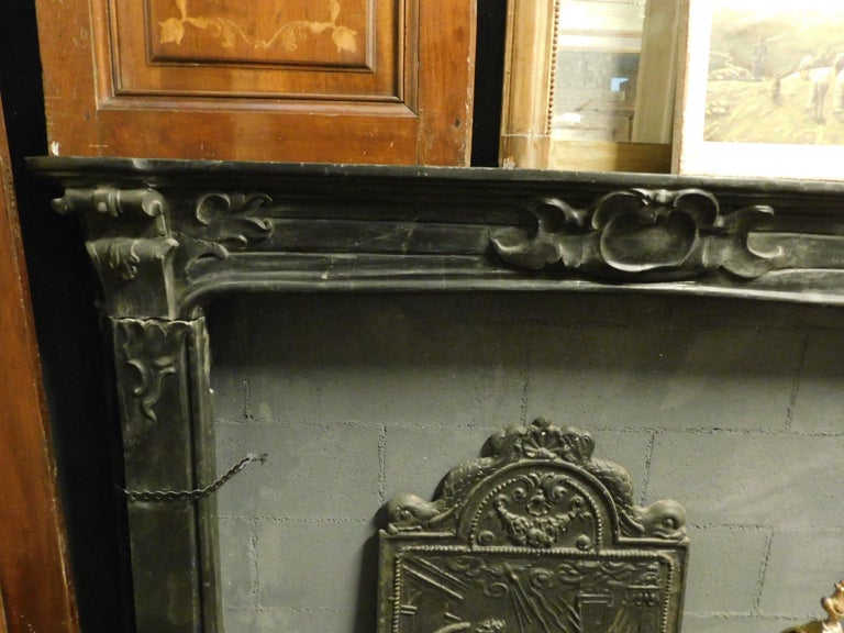 Antique Black Slate Fireplace Mantel, Italy 1800 Carved Cartouche at ...