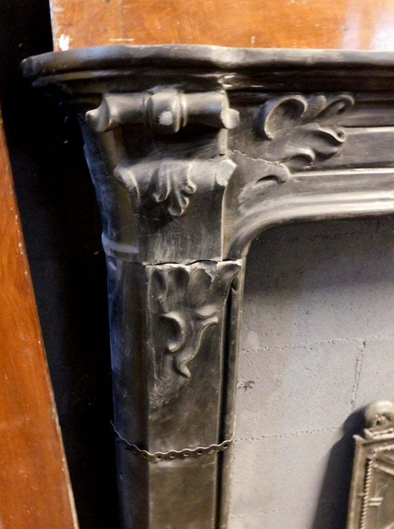 Antique Black Slate Fireplace Mantel, Italy 1800 Carved Cartouche at ...