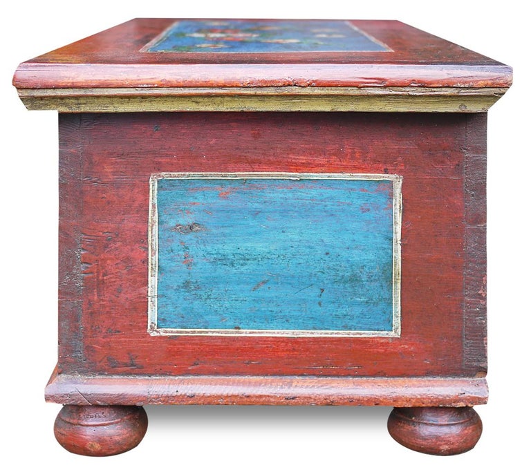 1823 Blanket Chest, Red Birds and Floral Painted at 1stDibs