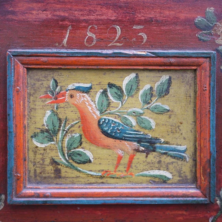 1823 Blanket Chest, Red Birds and Floral Painted at 1stDibs