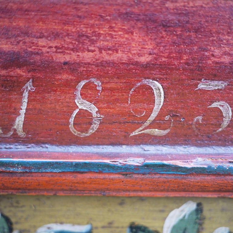 1823 Blanket Chest, Red Birds and Floral Painted at 1stDibs