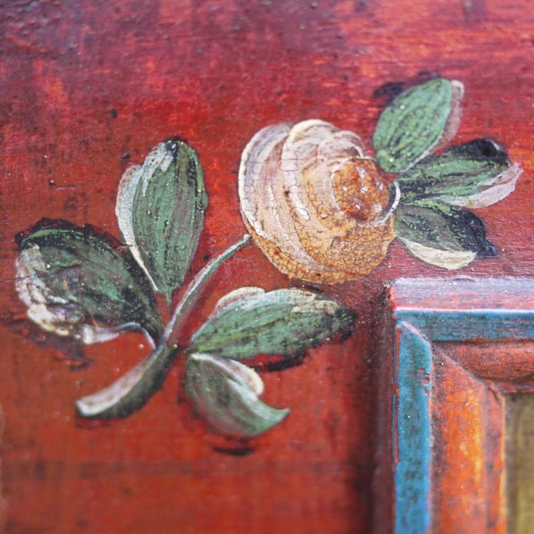 1823 Blanket Chest, Red Birds and Floral Painted at 1stDibs