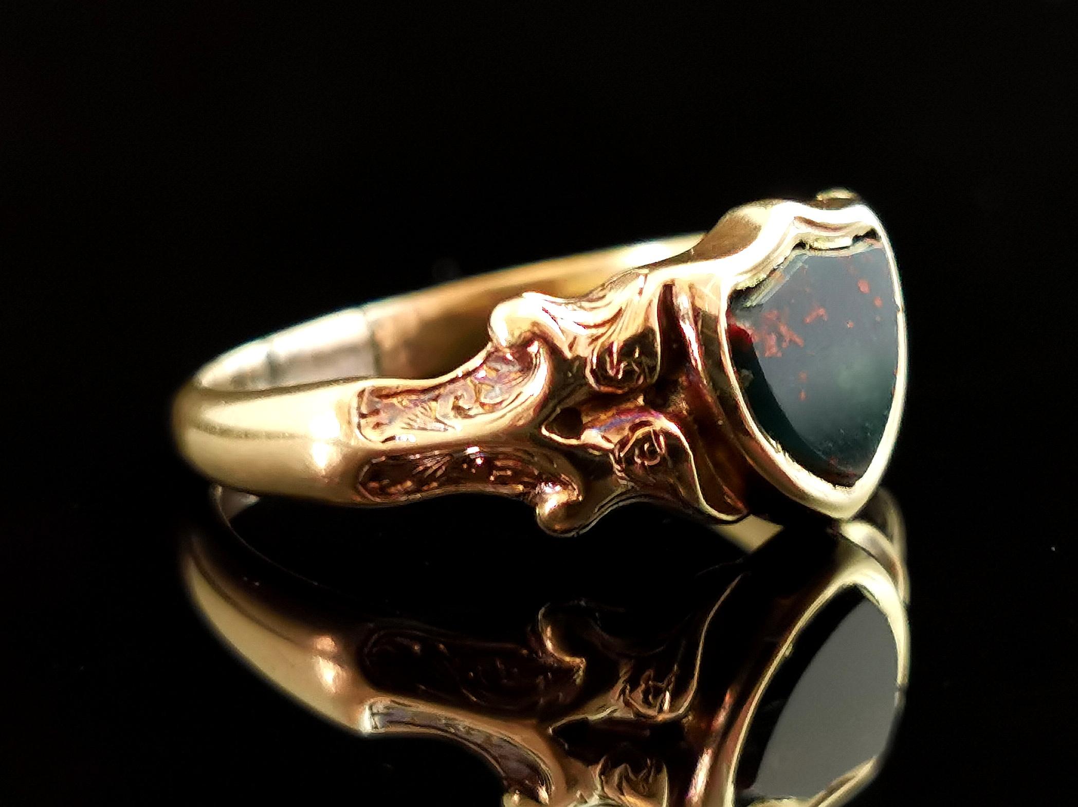 Antique Bloodstone Signet Ring, Shield Shaped, 12k Gold at 1stDibs | m ...