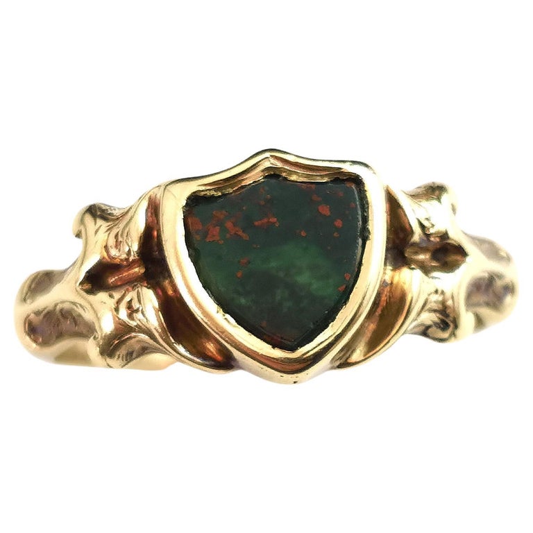 Antique Bloodstone Signet Ring, Shield Shaped, 12k Gold at 1stDibs