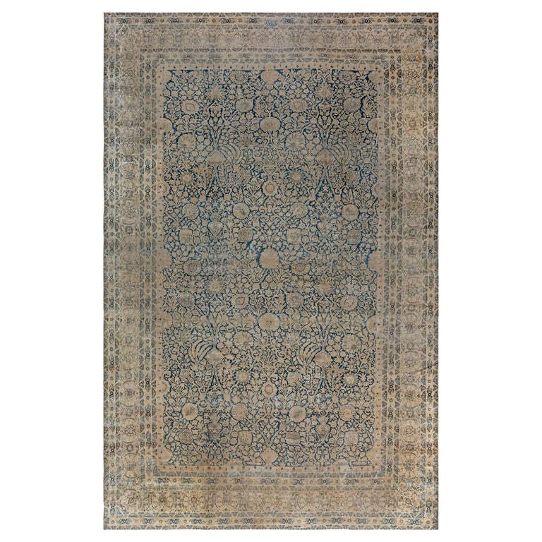 Antique Blue and Beige Persian Kirman Handwoven Wool Rug by Doris ...