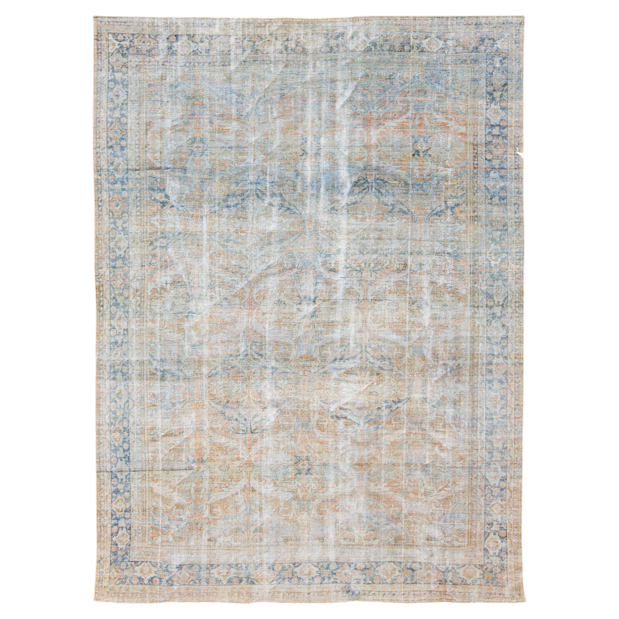 Antique Floral Red and Blue Wool Persian Rug at 1stDibs