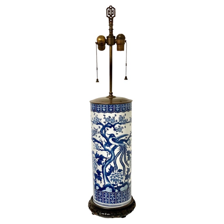 Antique Blue And White Asian Lamp For Sale at 1stDibs