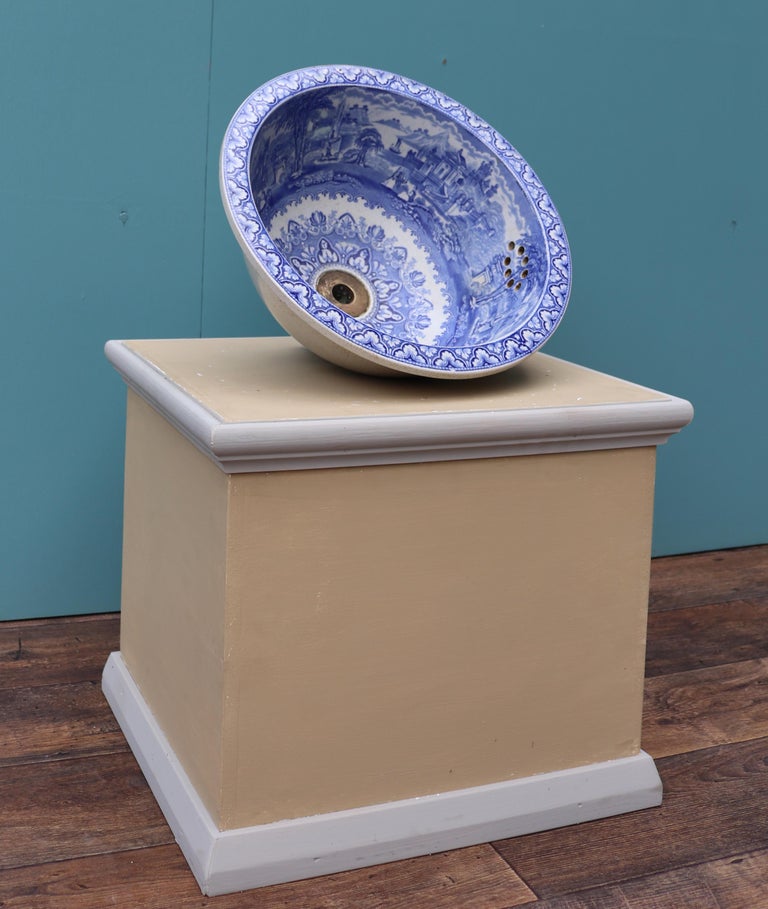 Antique Blue and White Transfer Printed Porcelain Wash Basin at 1stDibs