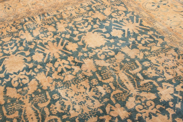 Antique Blue and Yellow Indian Cotton Rug with Geometric-Floral ...