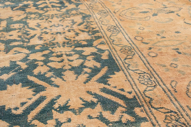 Antique Blue and Yellow Indian Cotton Rug with Geometric-Floral ...