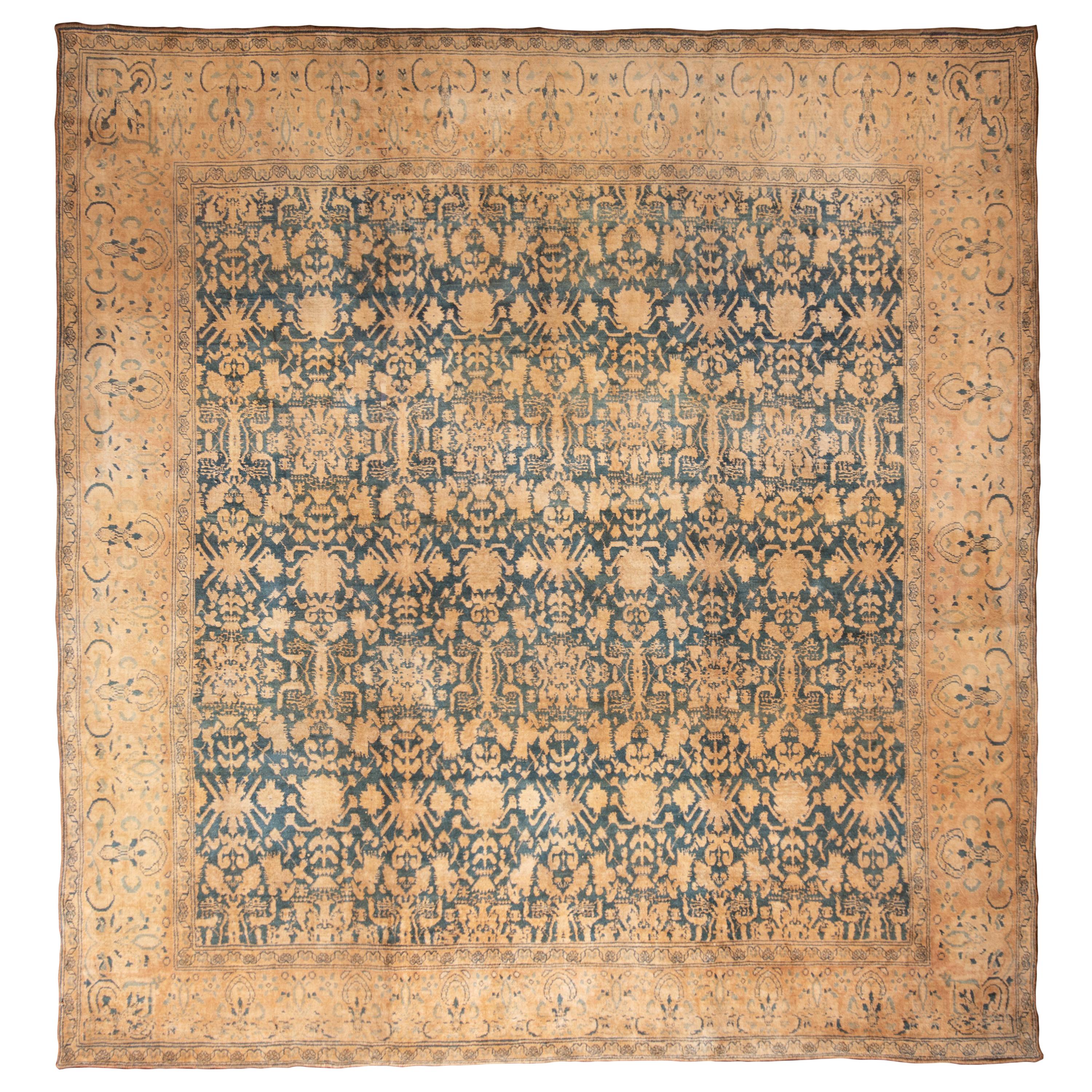 Antique Blue and Yellow Indian Cotton Rug with Geometric-Floral ...