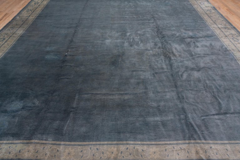 Antique Blue French Savonnerie Carpet, Solid Blue Field, Gray Borders ...