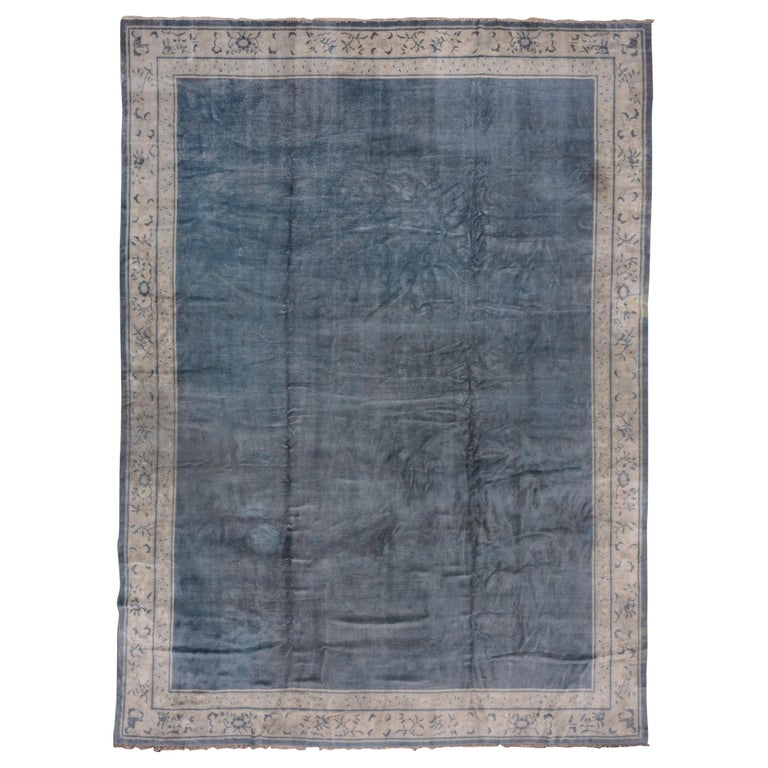 Antique Blue French Savonnerie Carpet, Solid Blue Field, Gray Borders ...