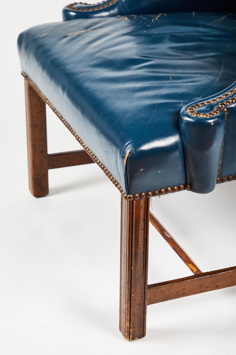 Antique Blue Leather Wingback Chair For Sale at 1stDibs | blue leather ...