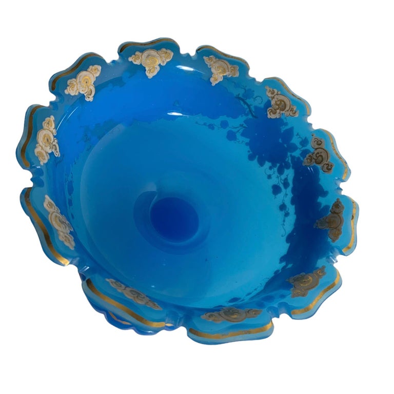 Antique Blue Opaline Enameled Glass Tazza Bowl, 19th Century For Sale ...