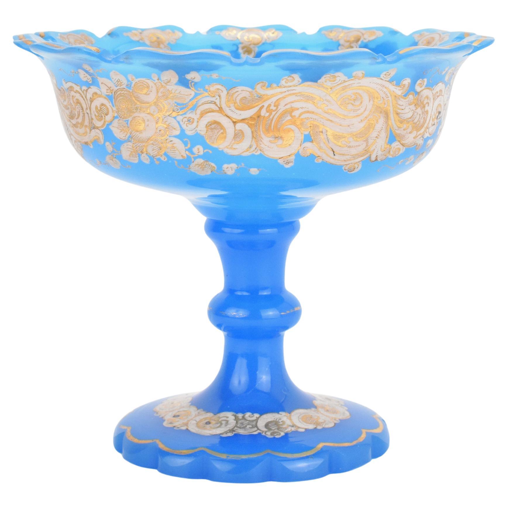 Antique Cobalt Blue Enameled Glass Tazza Bowl, 19th Century For Sale at ...