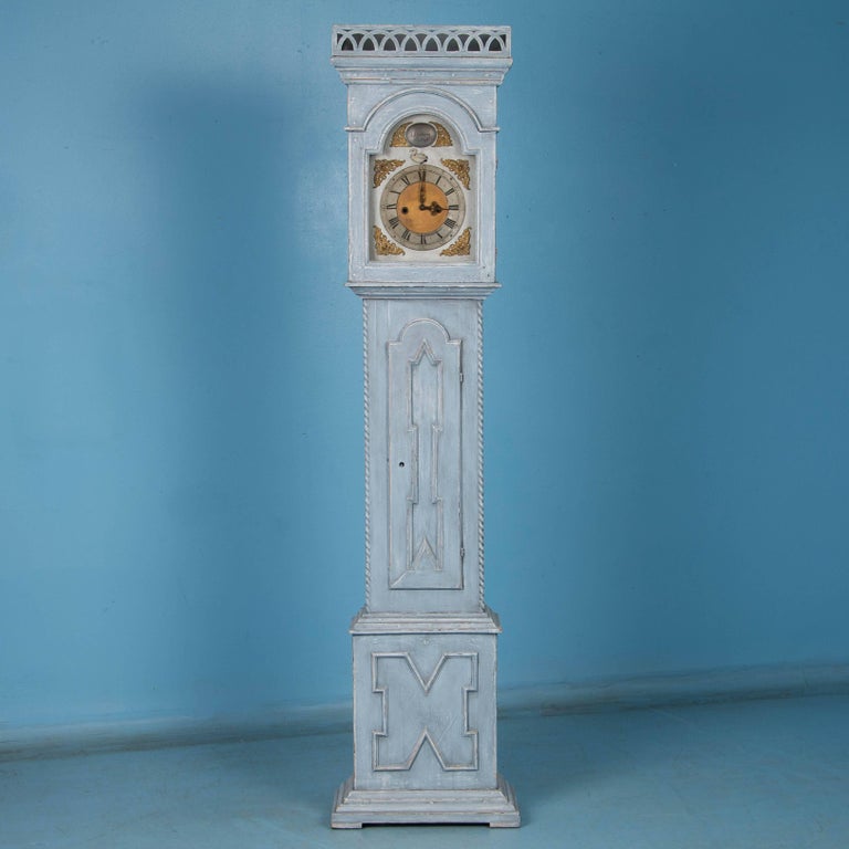 Antique Blue Painted Danish Grandfather Clock at 1stDibs
