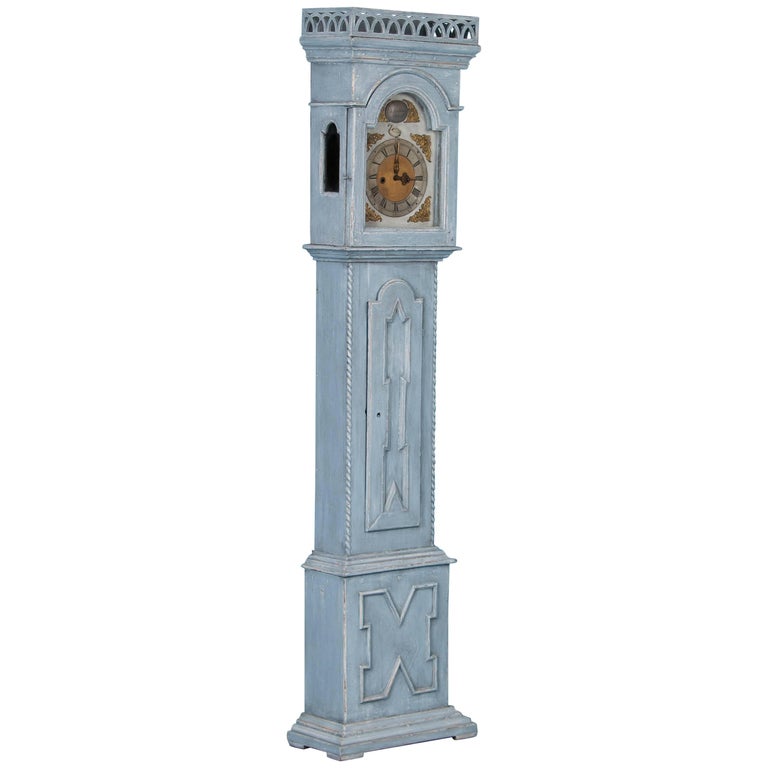 Antique Blue Painted Danish Grandfather Clock at 1stDibs