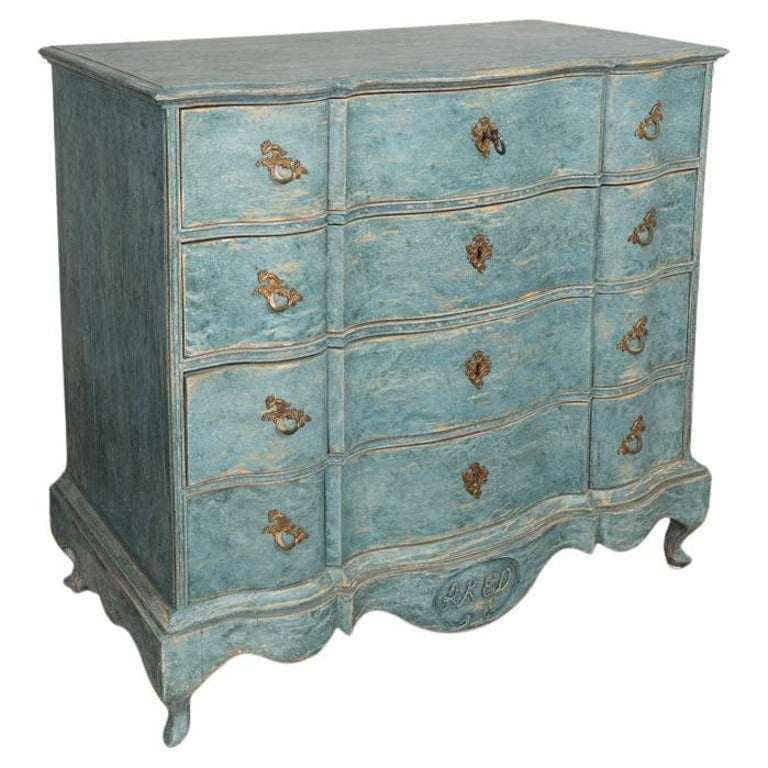 Antique Blue Painted Rococo Chest of Drawers or Nightstand from Denmark ...