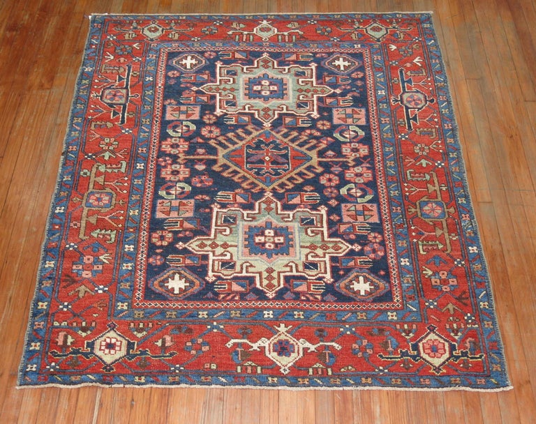 Antique Blue Persian Heriz Square Karadja Rug at 1stDibs