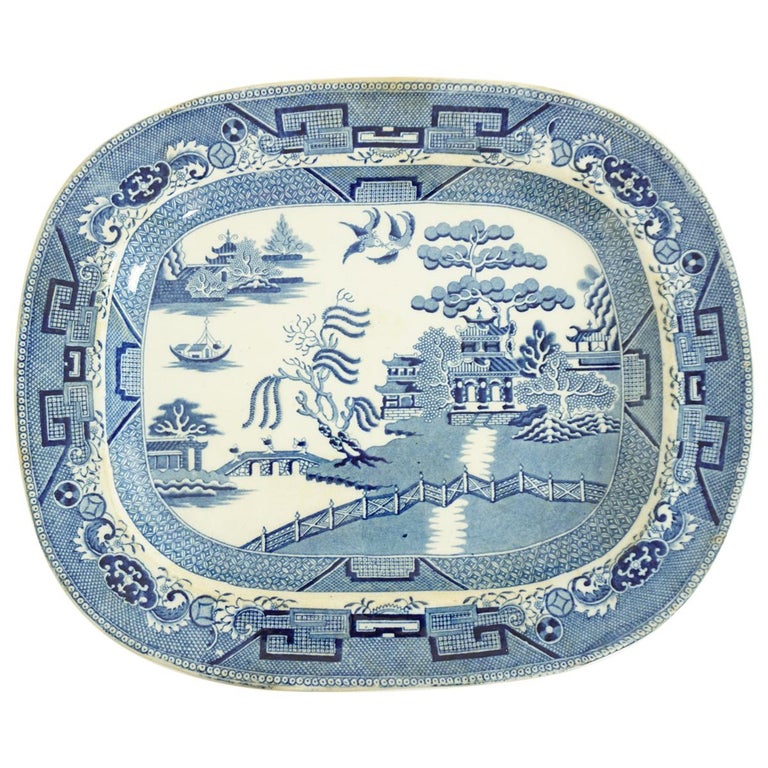 Antique Blue Willow Platter Transferware Pottery, England, circa 1840 ...