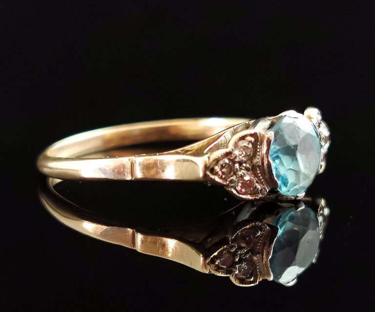 Antique Blue Zircon and Diamond Ring, 18k Gold and Platinum, Art Deco ...