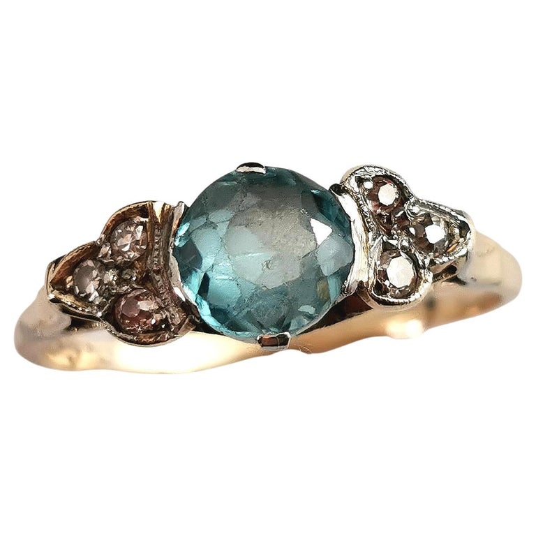 Antique Blue Zircon and Diamond Ring, 18k Gold and Platinum, Art Deco ...