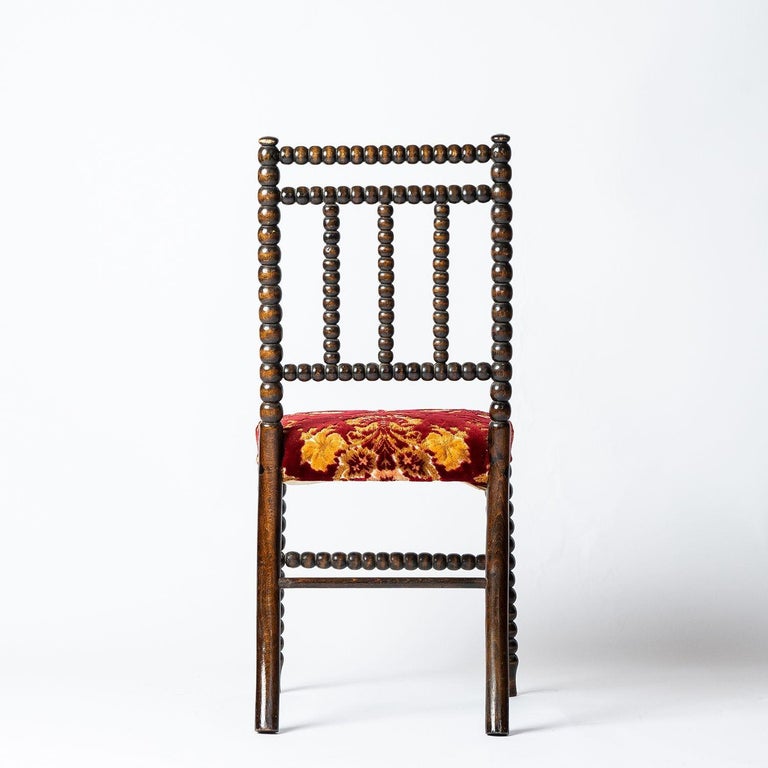 Antique Bobbin Turned Chair with Red Velvet Upholstery, 19th Century ...