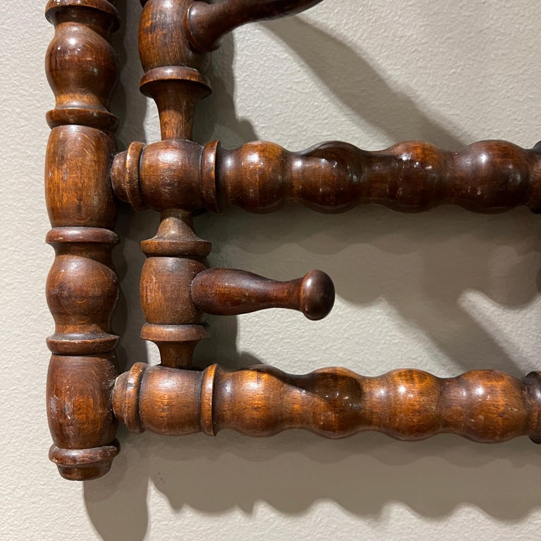 Antique Bobbin-Turned Mahogany Wall-Mount Coat Rack For Sale at 1stDibs