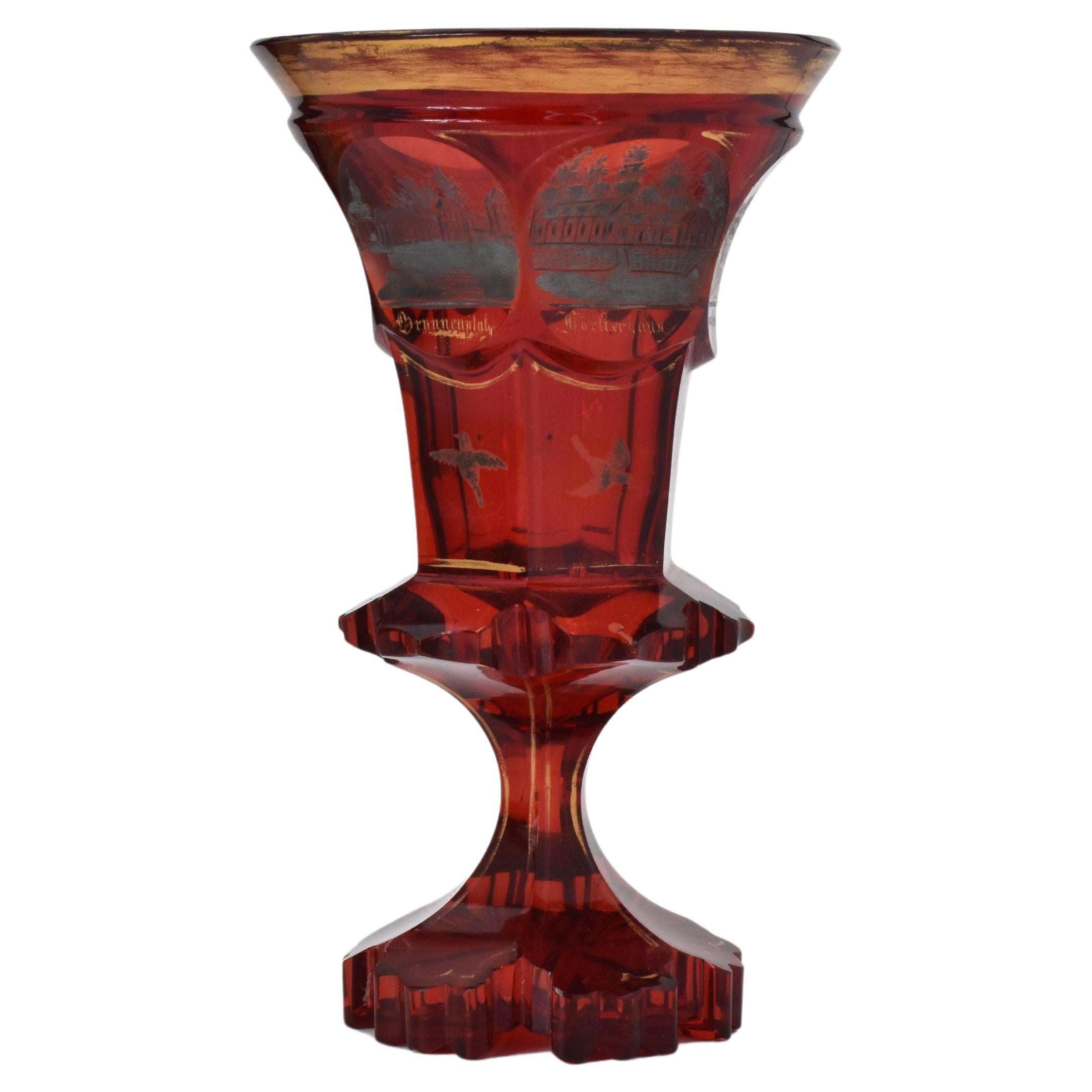 Antique Bohemian Crystal Ruby Red Cut Glass Goblet, 19th Century For ...