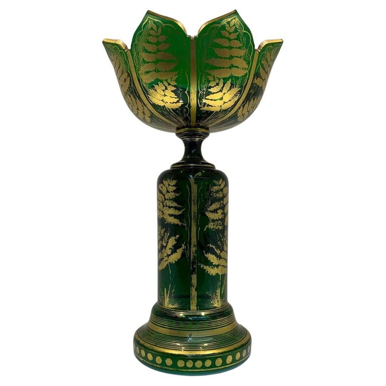 Antique Bohemian Emerald Green Gilt Glass Vase, 19th Century For Sale ...