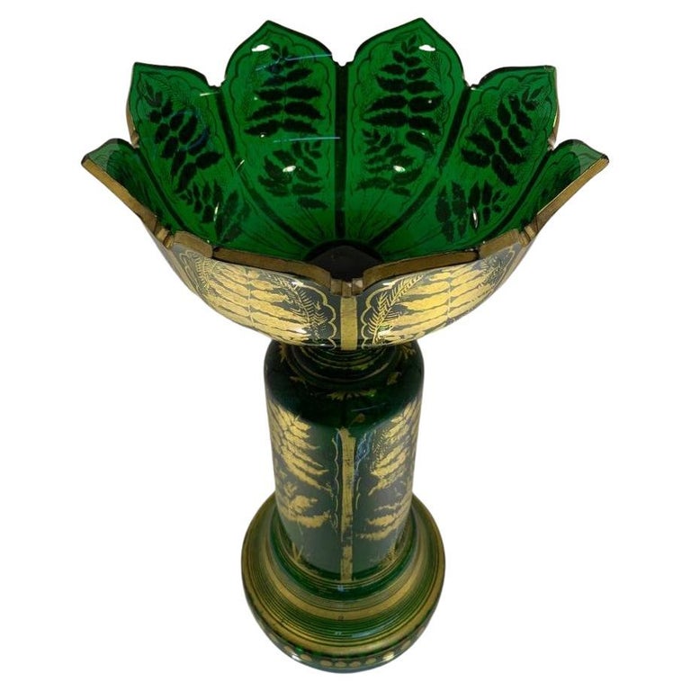 Antique Bohemian Emerald Green Gilt Glass Vase, 19th Century For Sale ...