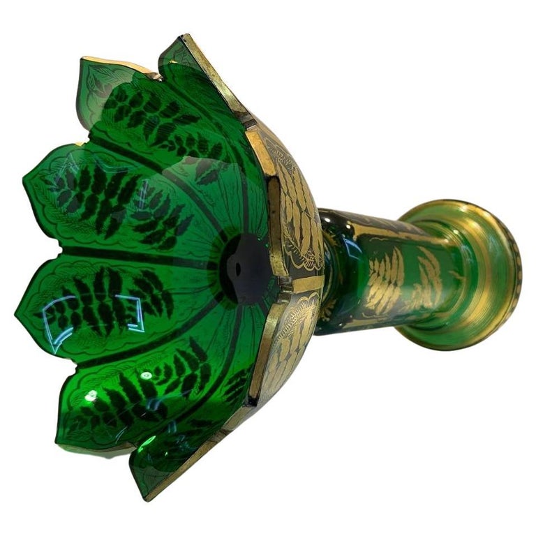 Antique Bohemian Emerald Green Gilt Glass Vase, 19th Century For Sale ...