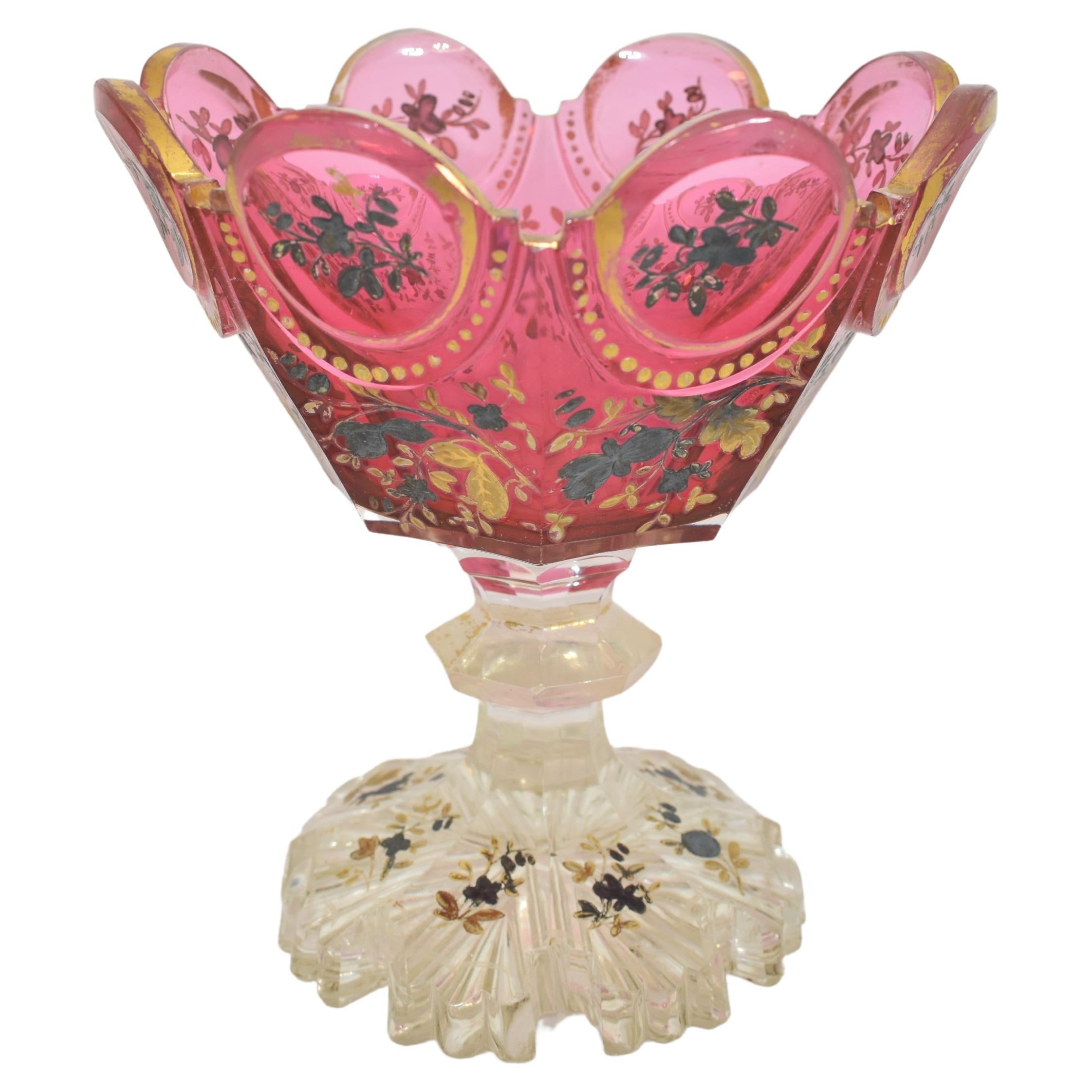 Antique Bohemian Enameled Cranberry Glass Tazza Bowl, 19th Century For ...